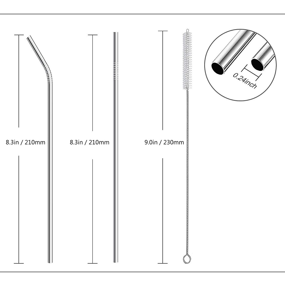 6pcs Pack 304 Stainless Steel Wide Mouth Mason Jar Lids with Straw Hole, Including 6pcs Stainless Steel Straws and 1pcs Cleaning Brush, Compatible with Ball & Kerr Mason Jars