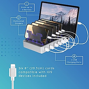 Hercules Tuff Charging Station for Multiple Devices, with 6 USB Fast Ports, Compatible with Cell Phones, Smart Phones, Tablets, and Other Electronics (Silver)
