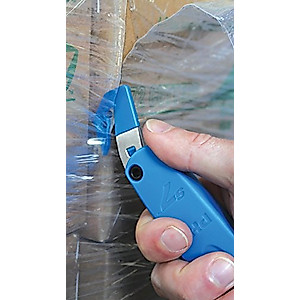 Pacific Handy Cutter S7 Safety Cutter, 3-in-1 Self-Retractable Utility Knife with Fold-Out Film Cutter, Bladeless Tape Splitter, Guard for Safety & Damage Prevention , Blue