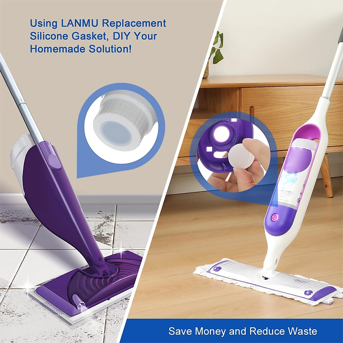 LANMU Bottle Cap Silicone Gasket for Swiffer Wet Jet Power Mop Cleaning Solution, DIY Reusable Bottle Refill Container (10 Pack)