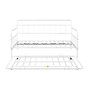 Oudiec Twin Size Metal Daybed with Trundle, Sofa Bed Frame Steel Slat Support for Teenagers/Adult Bedroom, Space Saving Design & No Box Spring Needed, White