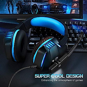 Micolindun Gaming Headset for Xbox One, PS4, PC, Over Ear Gaming Headphones with Noise Cancelling Mic LED Light, Stereo Bass Surround, Soft Memory Earmuffs for PS5, Smart Phone, Laptops, Tablet