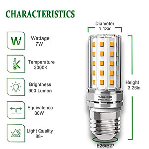 YJDWJGDU LED Corn Light Bulb E26/E27 Base 80W Equivalent 900 Lumen 3000K Warm White 7W Non-dimmable LED Corn Bulbs Pack of 4