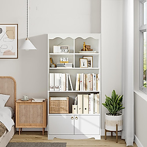 JoanKaren 63 Inches Tall Storage Cabinet, 5-Tier Bookcase, Wooden Bookshelf Storage Organizer, Freestanding Display Storage Cabinet, White Bookcase and Bookshelf for Home Office, Living Room, Bedroom