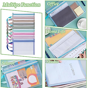 10 Pack Colored Breathable Mesh Zipper Pouch Bags, Large Nylon Toy Storage & Organization Nets with Handle and Zipper, Hangable Visible Puzzle A4 Zipper Pouch for Cross Stitch (10PCS, 1-laye)