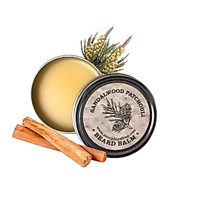 Made in USA Beard Balm for Men-Sandalwood & Patchouli Scent-Mustache Wax Conditioner and Moisturizer-Rich Nutrients Beeswax, Jojoba, Coconut Oil & Pinon Pine Resin-Beard Wax for Men for Grooming 2 0Z