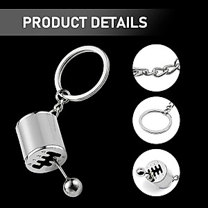 gunhunt 1 PC Car Shifter Keyring, 6 Speed Gear Key Clip, Universal Polished Metal Collectible Key Chain Creative Model (Silver)