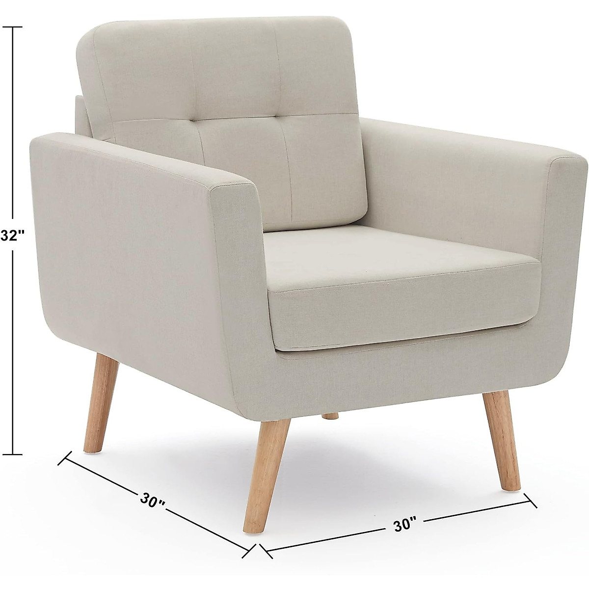 Tbfit Linen Fabric Accent Chairs Set of 2, Mid Century Modern Armchair for Living Room, Bedroom Button Tufted Upholstered Comfy Reading Accent Chair Sofa(Light Beige)