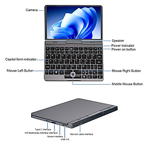 DAUERHAFT 8 Inch PC Notebook, LPDDR5 12GB RAM Full Featured Foldable Mini Laptop Touch Screen 100‑240V Fast Charging with Stylus for Work for Windows 10 11 Supported (12GB+256GB US Plug)