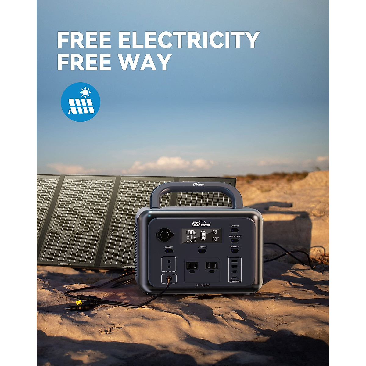 100W Portable Solar Panels, 12V Solar Battery Charger with Adjustable Kickstand, Waterproof IP65 Foldable Solar Panel Kit for RV Camper Home (500W)