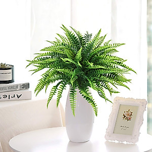 Dolicer 6 Pcs Artificial Boston Fern Plants, Boston Fern Bush Plant Shrubs Artificial Boston Fern Bush Plant Arrangement Greenery Bushes Artificial Shrubs for Wedding Garden Office Verandah Home Decor