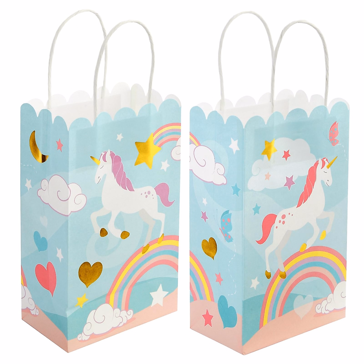 BLUE PANDA 24 Pack Small Unicorn Favor Bags with Handles, Pastel Rainbow Birthday Party Decorations (5.5 x 8.6 x 3 In)