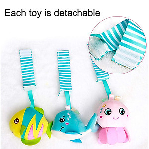 willway Hanging Toys for Stroller Car Seat Crib Mobile, Infant Baby Spiral Ocean Animal Activity Toys, Baby 0-6-12 Months Toy with BB Squeaker Whale Rattles Octopus