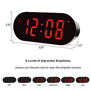 FAMICOZY Simple Easy to Use Digital Alarm Clock,Small Compact,Auto Dim at Night and 6 Manual Brightness adjustments,Mains Powered,Crescendo Alarm with Snooze,12/24hr,Black