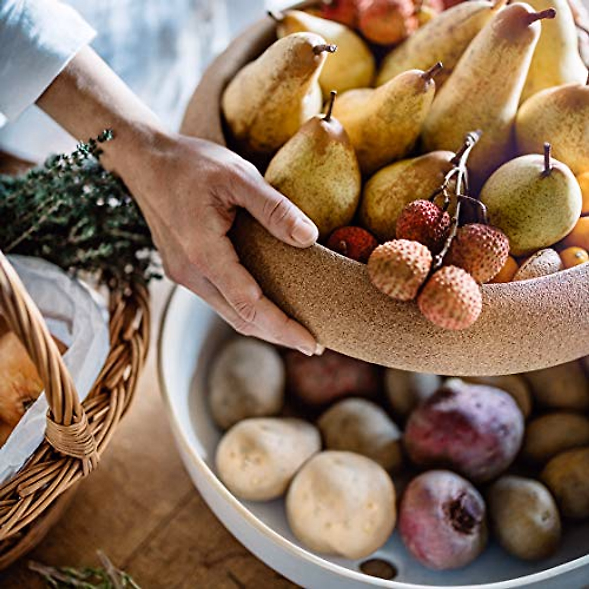 Emile Henry Made in France Large Fruit & Vegetable Storage Pantry Bowl, 14.1 inch diameter, Crème, 9.5liters