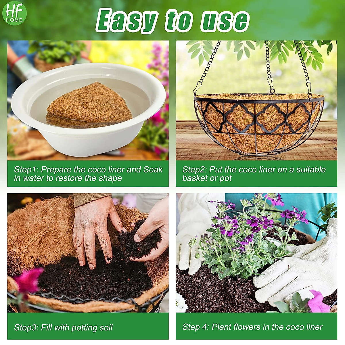 HFHOME 2PCS 14" Round Coco Liner, 14 inch Coco Fiber Replacement Liners for Hanging Basket