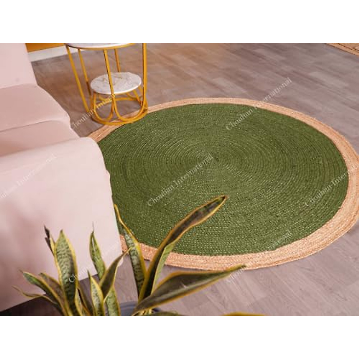 Chouhan International 4x4, 5x5, 6x6,feet Natural Jute Bordered Round Rug, Floor Bordereded Edge Rug Braided Boho Eco Large Circular Handmade Area Rugs (CCID1)
