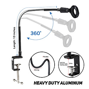 Desktop Mic Stand 13" Flexible Gooseneck Microphone Stand Desk Universal Microphone/Phone Stand Holder with Heavy Duty Desk Clamp, Mic Clip, 3/8" to 5/8" Screw Adapter for Blue Yeti, Shure, Other Mic