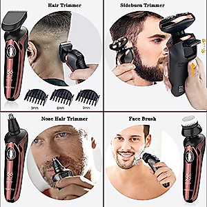 Electric Razor for Men, 4-in-1 Electric Shavers Cordless Face Shaver Rechargeable Men’s Razor Waterproof Rotary Shaver with Charge Station Nose Sideburns Trimmer Cleaning Brush Gift for Father Him