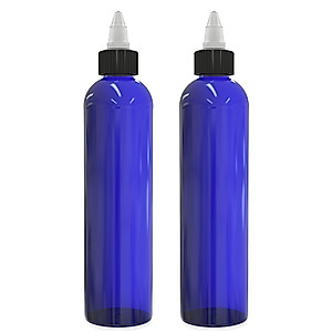 BRIGHTFROM Twist Top Applicator Bottles, 8 OZ, Squeeze Empty Plastic Bottles, Black Nozzle, BPA-Free, PET, Refillable, Open/Close Nozzle - Multi Purpose (Blue)