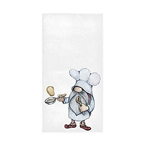 QUGRL Funny Gnome Baker Hand Towels Cute Chef Kitchen Dish Towels, Soft Quality Premium Fingertip Washcloths Bathroom Decor for Guest Hotel Spa Gym Sport 30 x 15 inches