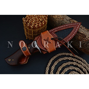 SBK162 Custom Handmade Damascus Steel Knife - Full Tang Rosewood Handle, with Leather Sheath 10inches