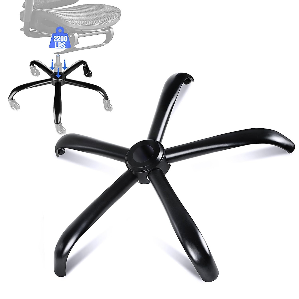 Mastery Mart Office Chair Base Replacement, 28 Inch Heavy Duty(2500 Lbs) Metal Leg, Reinforced to Repair Swivel Gaming Chair Bottom Part with Universal Caster and Gas Cylinder Size (Matte Black)