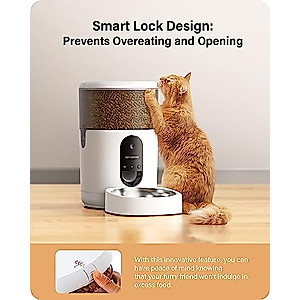 Hicreate Automatic Cat Feeder with Camera, Night Vision, 1080P HD Video & WiFi APP Control Automatic Cat Food Dispenser, 4L Dry Food Feeder for Cats and Dogs, Set up to 8 Meals, Timer, Sound Alerts