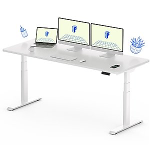 FLEXISPOT E8 Dual Motor 3 Stages Standing Desk 60x24 Inch Oval Leg Whole-Piece Board Electric Height Adjustable Desk Electric Stand Up Desk Sit Stand Desk (White Frame + White Desktop)