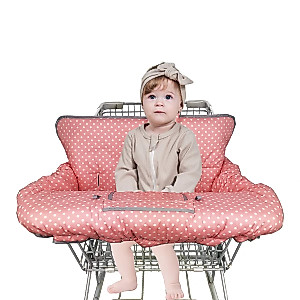 ICOPUCA Shopping Cart Cover, 2 in 1 cart Cover for Babies N high Chair Cover, Padded Grocery cart Cover for Baby Girl boy, with 1” Thick/Removable/Reversible Cushion, Pink dots;
