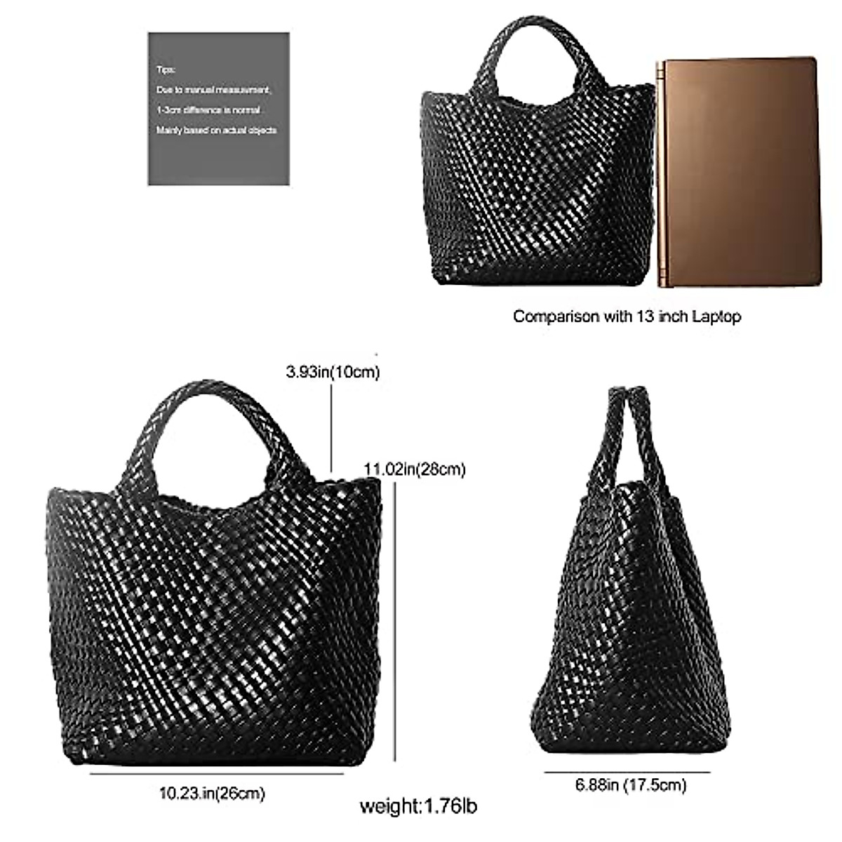 BZXHVSHA Women's Tote Bag Large Capacity Handbags And Purse For Ladies (Black)