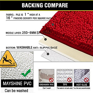 BOANKODU Bathroom Rugs Sets 2 Piece, Extra Soft Chenille Bath Mat Absorbent Bathroom Rug, Bathroom Mat with Sturdy PVC Non-Slip Bottom, Machine Washable Bath Rugs (32x20 Inch + 24x16 Inch, Red)