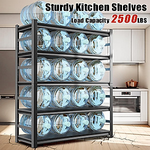 Leariso Heavy Kitchen Storage Shelves, 5 Tier Adjustable Kitchen Shelving, Metal Storage Utility Rack Shelf Unit for Kitchen, Bathroom, Warehouse, Supermarket, Black