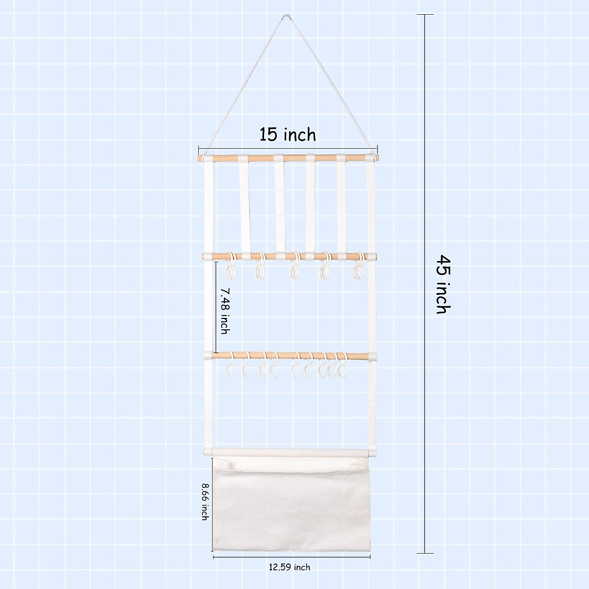 Nerien Headband Holder, Hair Bow Organizer for Girls Baby Toddler, Macrame Wood Hair Accessories Wall Closet Hanging Storage Display, for Hair Ribbons Ties Clips, with 20 Pcs Hooks for Shower Room