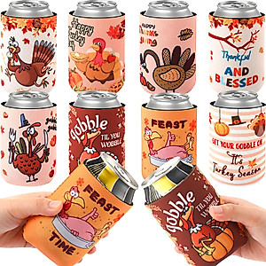 24 Pcs Thanksgiving Can Cooler Sleeves 12 oz Funny Can Sleeves Turkey Pumpkin Neoprene Insulated Beer Can Bottle Sleeves for Happy Thanksgiving Happy Turkey Day Party Favors Supplies