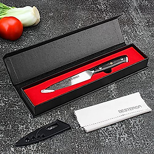 BESTERiSA Paring Knife -4 Inch Fruit Knife with Cover-High Carbon German Stainless Steel EN1.4116 Ultra Sharp Vegetable and Peeling Knif with Gift Box for Home Kitchen and Restaurant.