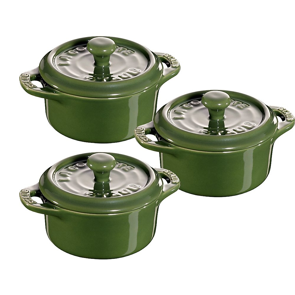 STAUB Ceramics Mini Round Cocotte Set, 3-piece, Basil