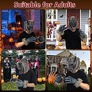 Syjinghao Halloween Werewolf Hands Claws Werewolf G-loves,Latex Wolf G-loves Scary Hairy Hands Werewolf Paw Party Costumes Props (Large)