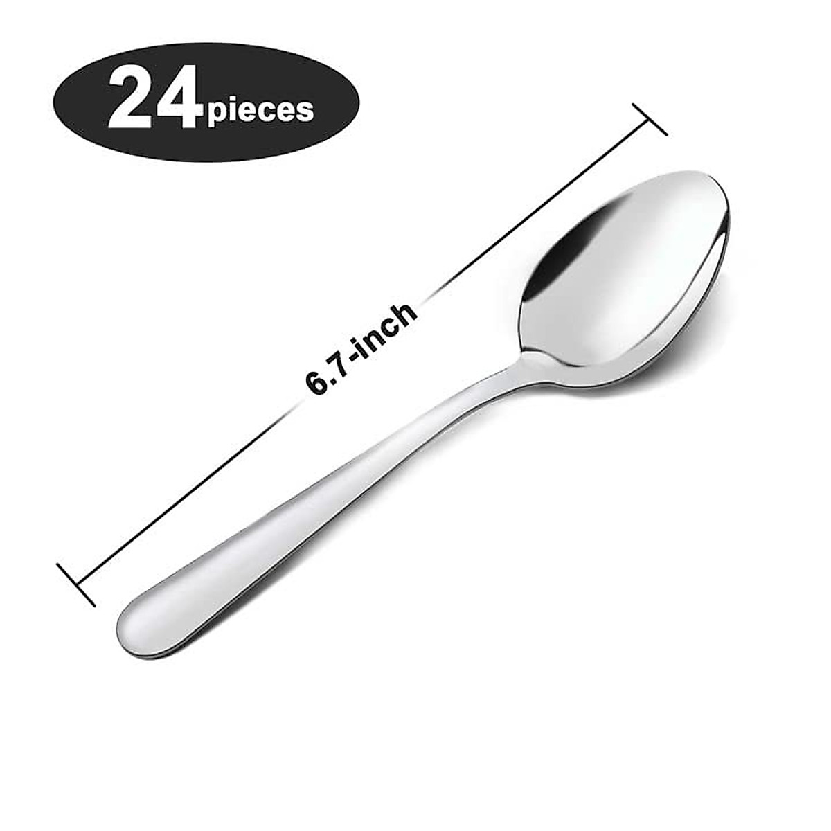 24-Piece Dinner Spoons Set (6.7 inch), Unokit Stainless Steel Spoons silverware, Dessert Spoon, Tablespoon, Silverware Spoons Only for Home, Kitchen or Restaurant - Mirror Polished, Dishwasher Safe