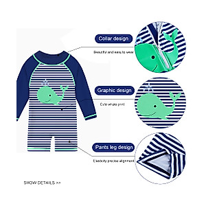uideazone Infant Boy Blue Striped Swimsuit 3mo Long Sleeve One Piece Rash Guard Bathing Suit with Hat UPF 50+ Sun Protection Swimwear 3-6 Months