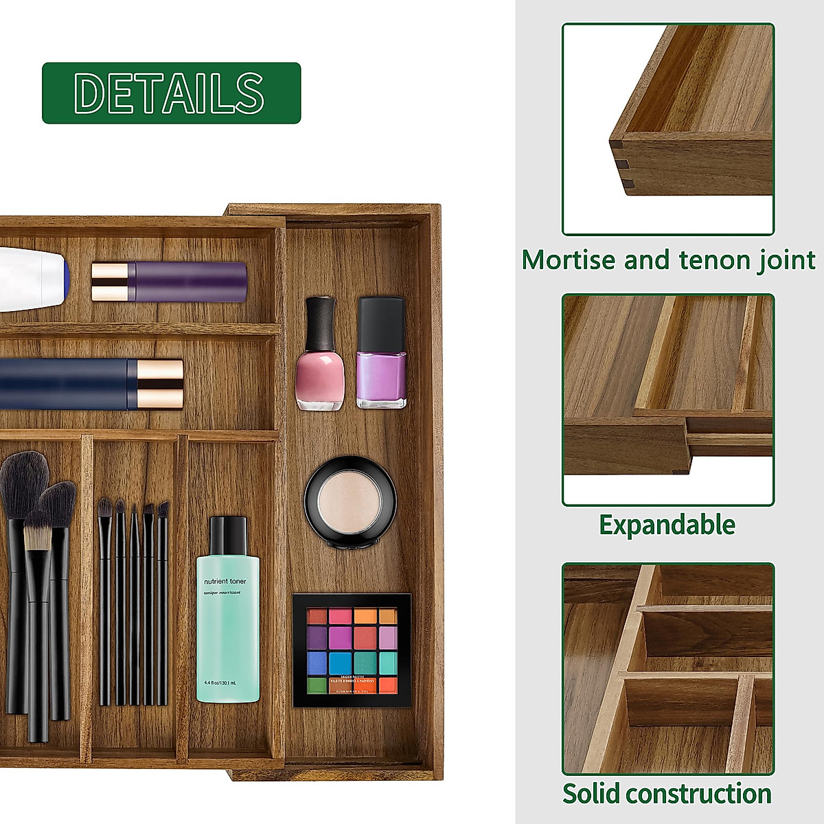 Utoplike Acacia Expandable Cutlery Drawer Organizer, Adjustable Kitchen Silverware Drawer Organizer, Wooden Utensil Tray Holder Organiser, Drawer Divider for Flatware, Knives in Kitchen