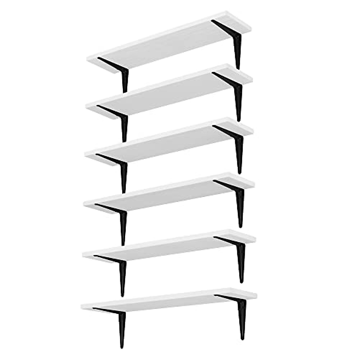 Wallniture Arras Floating Shelves for Living Room Decor, 24" Wall Shelves Office & Kitchen Organization, White Long Bookshelf Set of 6