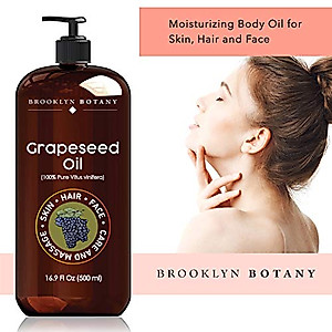 Brooklyn Botany Grapeseed Oil for Skin, Hair and Face – 100% Pure and Natural Body Oil and Hair Oil - Carrier Oil for Essential Oils, Aromatherapy and Massage Oil – 16 fl Oz