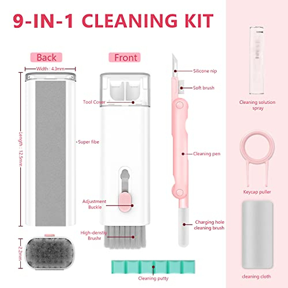 9-in-1 Cleaner Kit for Laptop Screen Keyboard Airpod,Portable Cleaning Pen Brush Tool for Electronics/Earbud/Phone/Laptop/Bluetooth/iPad/Earphones/Computer/Camera (5ml Screens Cleaners Spray)