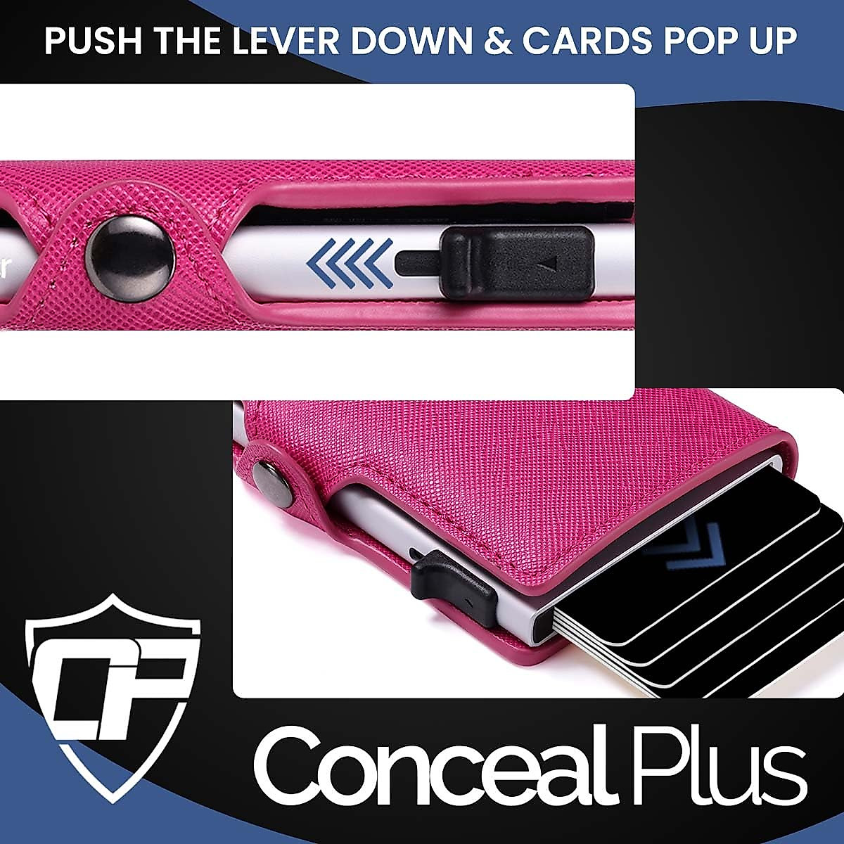 Card Blocr Womens Slim Wallet for Small Purses, Pop Up Wallet with Anti Theft RFID Blocking Credit Card Holder for Women in Pink PU Saffiano