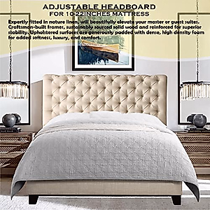 Rosevera Atherine Upholstered Bed Frame/Fabric Upholstered Bed Frame with Adjustable Headboard/Chesterfield-Styled/Rolled Head/Wood Slat Support/Easy Assembly,King,Natural Beige