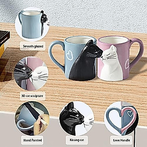 BigNoseDeer Couple Gifts Kissing Cat Coffee Mug Set Engagement Gifts for Couples Wedding Gifts 2023 Gifts for Boyfriend and Girlfriend,Anniversary Gift for Couple Blue and Pink Cat Mug for Cat Lovers