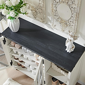 ACCOHOHO Farmhouse Shoe Cabinet, Large Shoe Storage Cabinet with Metal Accents & Adjustable Shelves, Industrial Wood Shoe Organizer Cabinet, Rustic Shoe Rack Cabinet for Entryway, Off White