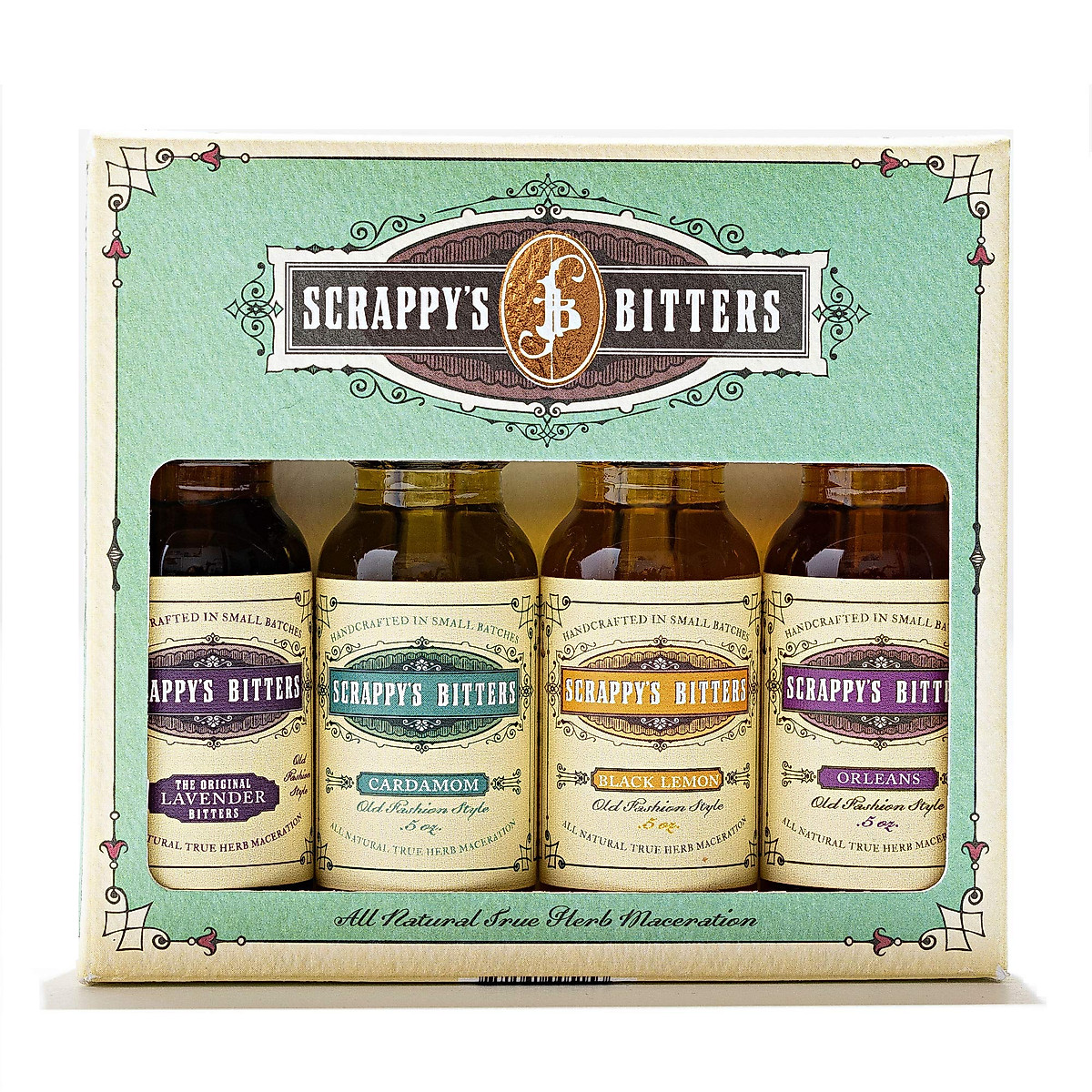 Scrappy's Bitters The New Classics Gift Set, 4 ct, 0.5oz (Lavender, Cardamom, Black Lemon, and Orleans) - Organic Ingredients, Finest Herbs & Zests, No Extracts, Artificial Flavors, Chemicals or Dyes