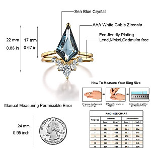 LAZLUVU Womens Crystal Stackable Rings Champagne Gold Plated Ring Blue Engagement Rings Bridal Rings Set for Women Christmas Birthday Size 7